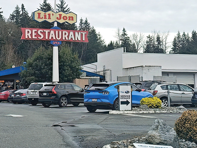 That vintage sign isn't just a beacon for hungry travelers—it's a time machine to when breakfast was affordable and Instagram didn't dictate our food choices.
