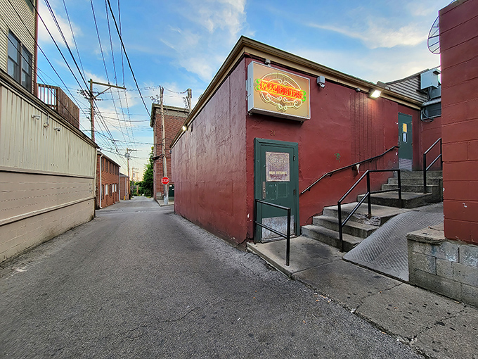 The unassuming brick-red exterior hides Oxford's culinary treasure like a speakeasy from another era. Sometimes the best flavors come from the most modest doorways.