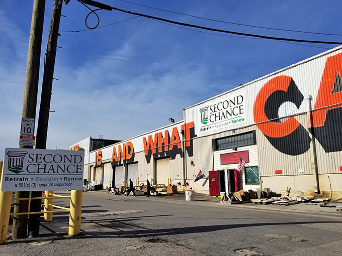 The bold "SECOND CHANCE" lettering isn't just signage—it's a promise of treasure hunting adventures waiting inside this Baltimore wonderland.