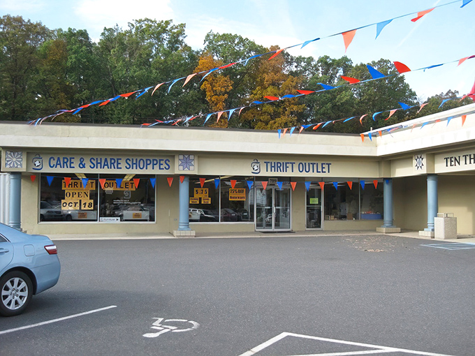Festive pennant flags welcome bargain hunters to this unassuming treasure trove. Like a carnival for your wallet, the adventure begins at the entrance.