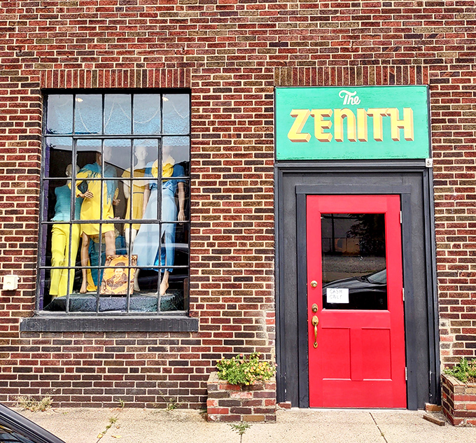 The turquoise sign beckons like a portal to another dimension—one where vegetarian food and vintage treasures coexist in perfect harmony.