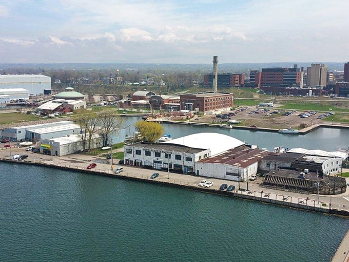 Erie's stunning waterfront showcases its dual personality – urban skyline meets maritime charm, with boats bobbing peacefully in the harbor like they're on vacation too.