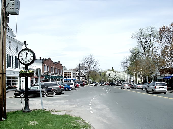 Main Street Ridgefield looks like a movie set where everyone got the memo about perfect New England charm. Those Tudor-style buildings aren't messing around.