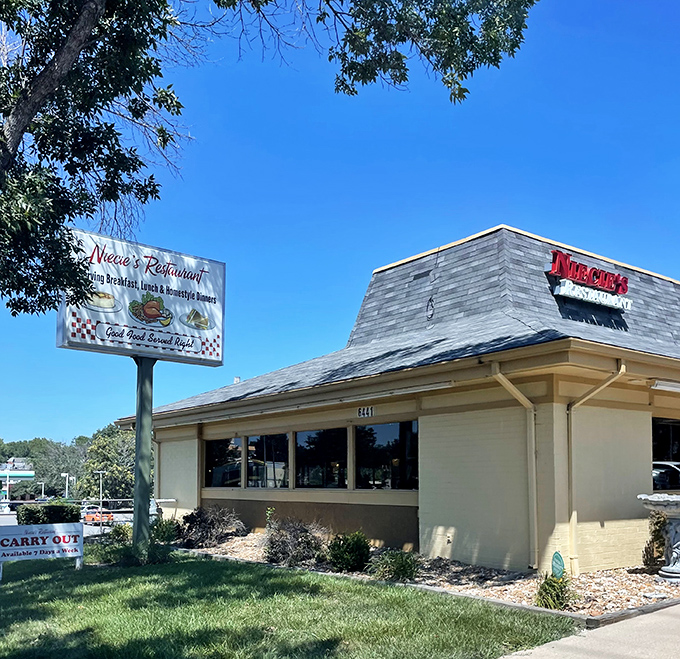 Niecie's modest exterior promises no frills, just thrills for your taste buds. That vintage sign isn't lying about "Good Food Served Right!"
