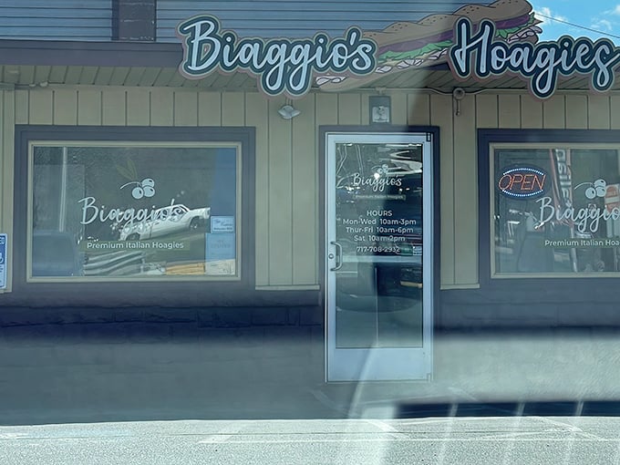 The unassuming storefront of Biaggio's might not stop traffic, but trust me—what's inside will stop you in your tracks. Hoagie heaven awaits behind those doors.