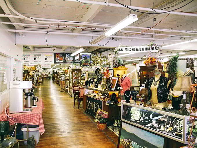 Treasure hunters navigate the maze-like aisles of antique booths, where yesterday's ordinary becomes today's extraordinary find. Every turn reveals new possibilities.