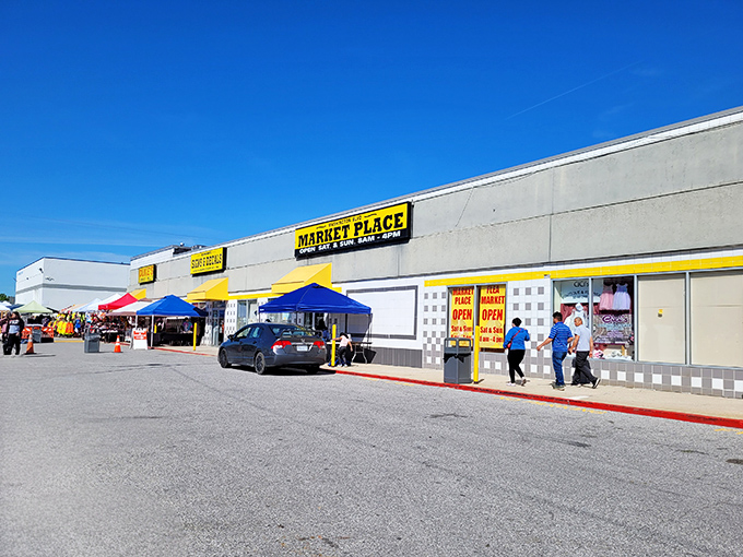 The unassuming exterior of Washington Boulevard Marketplace hides a treasure hunter's paradise within. Weekend warriors, your battlefield awaits!