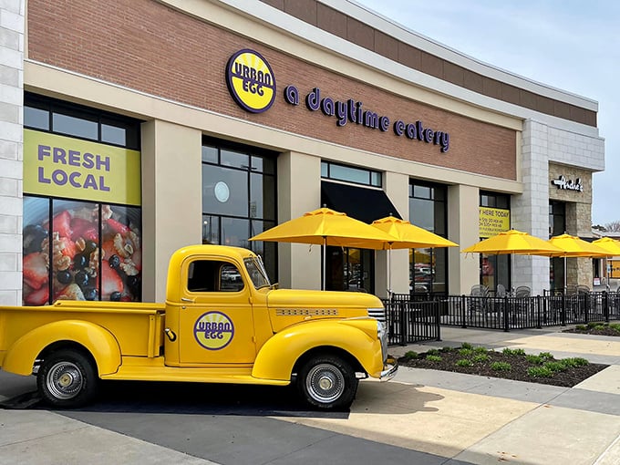 The bright yellow umbrellas outside Urban Egg aren't just for show—they're beacons guiding breakfast enthusiasts to their morning salvation.