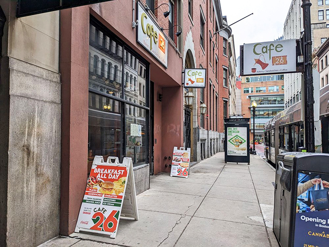 The unassuming storefront of Café 26 in downtown Boston proves once again that culinary treasures often hide behind modest facades.