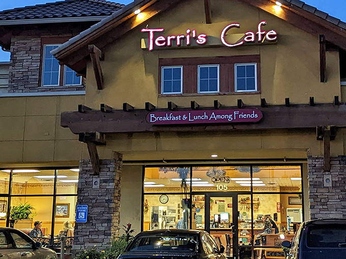 Terri's Café welcomes you with its warm yellow exterior and rustic wooden accents—like a mountain lodge that happens to serve life-changing pancakes.