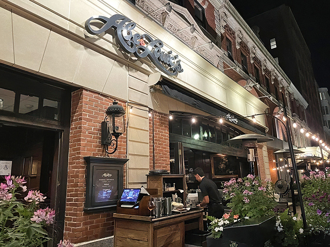 The classic brick façade and elegant signage of Abe & Louie's promises what lies within—a Boston steakhouse experience worth writing home about.