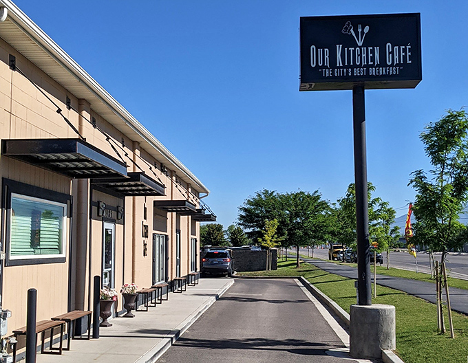 The unassuming exterior of Our Kitchen Café proves once again that culinary treasures often hide in plain sight. No pretension, just breakfast perfection waiting inside.
