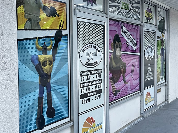 Superheroes welcome you to this unassuming treasure trove! Deadpool and Spider-Man murals hint at the childhood wonders waiting inside this Sarasota gem.