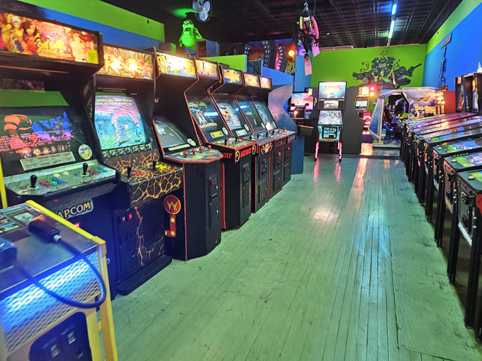 The bright yellow sign beckons like a time portal to your misspent youth. Step inside and prepare to lose track of hours—just like the good old days.