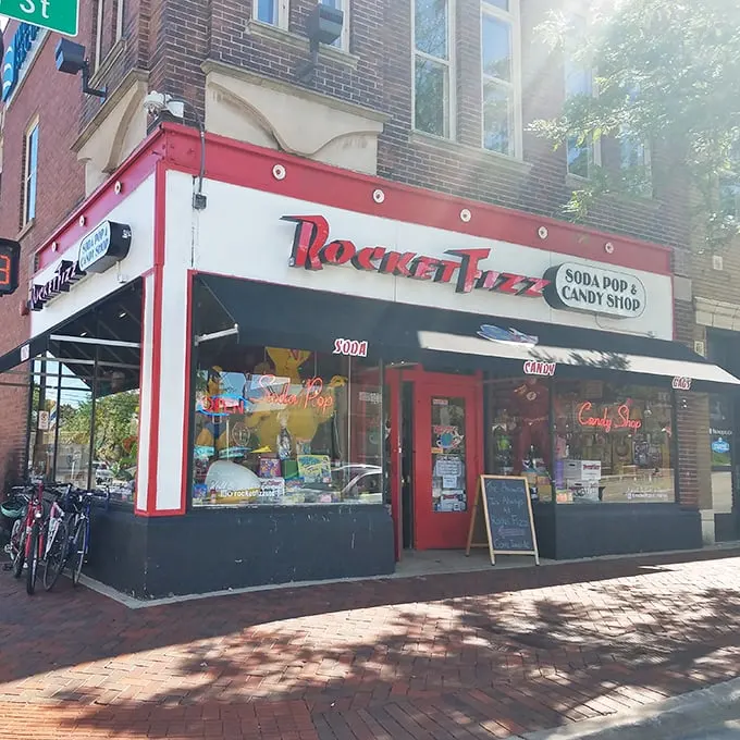 The red and white storefront of Rocket Fizz stands like a beacon of sweetness on St. Charles' brick-lined streets, promising sugary salvation to the glucose-deprived.