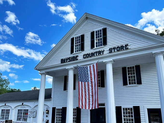 The stately white columns and American flag welcome you like an old friend. This isn't just a store—it's a time capsule with candy inside.