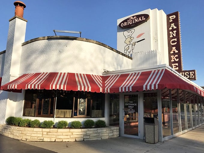 That iconic red and white awning isn't just decoration—it's a beacon calling breakfast lovers home to pancake paradise in Wilmette.