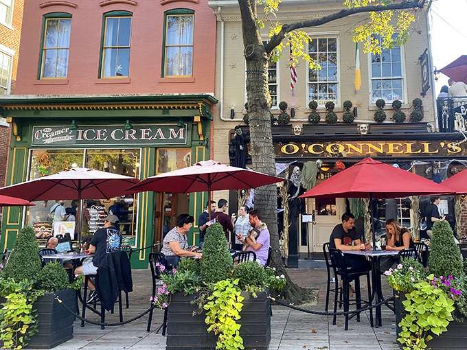 Those iconic red doors against historic brick might as well be a portal to your happiest childhood memories—Pop's Old Fashion Ice Cream Co. welcomes you home.