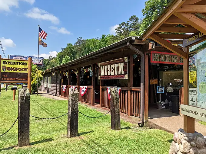 The rustic wooden facade of Expedition Bigfoot welcomes curious minds with frontier charm and the promise of cryptozoological wonders within.