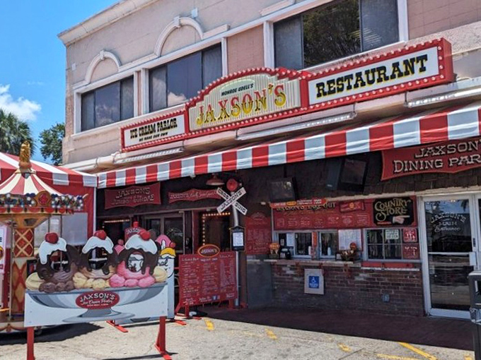 The red and white awning isn't just inviting—it's practically waving you in like an old friend with ice cream. Pure Americana awaits inside.