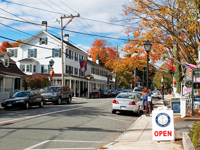 Main Street Essex in autumn glory – where Norman Rockwell paintings come to life and every building seems to whisper seafaring tales from centuries past.