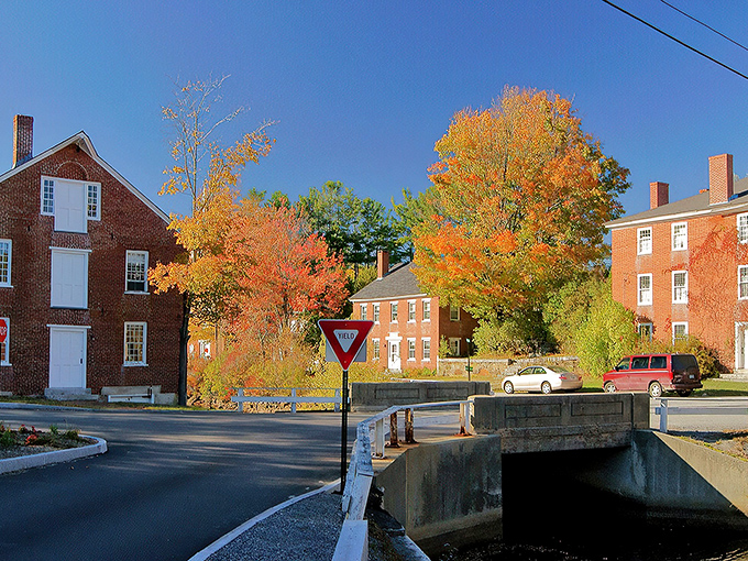 Brick buildings reflected in still waters – Harrisville's historic district looks like New England decided to show off for a magazine cover shoot.