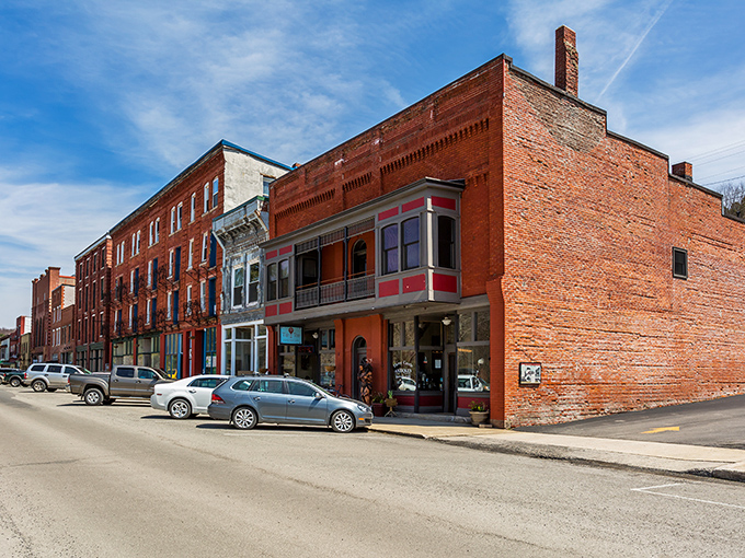 Historic brick buildings line Front Street in Thomas, where time seems to slow down and the architecture tells stories of coal boom days gone by.