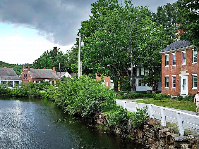 Brick buildings reflected in still waters – Harrisville's historic district looks like New England decided to show off for a magazine cover shoot.