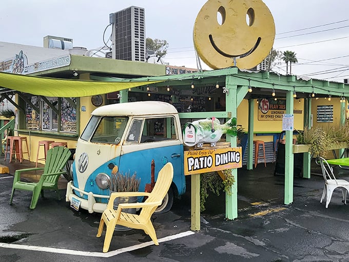 The Beach House announces itself with "OUTRAGEOUS TACOS & BURRITOS" – a promise they deliver on with technicolor enthusiasm.