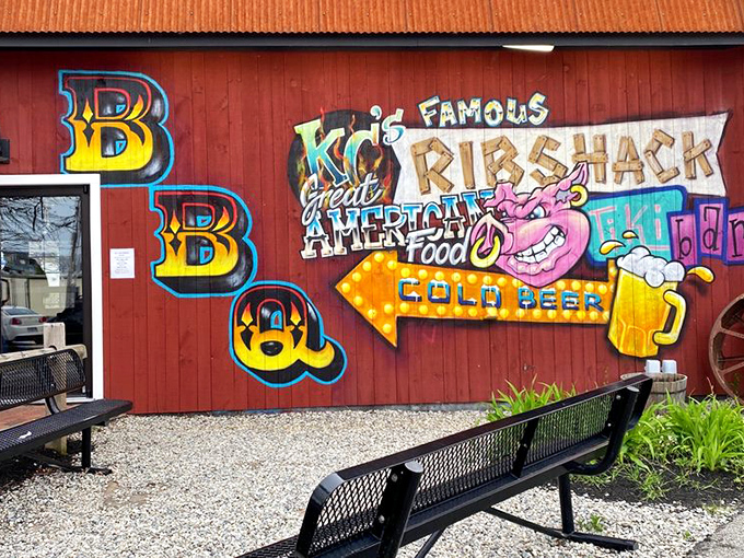 The barn-red exterior of KC's isn't just a building—it's a beacon of hope for the barbecue-deprived souls of New Hampshire.