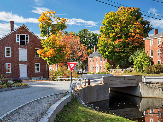 Brick buildings reflected in still waters – Harrisville's historic district looks like New England decided to show off for a magazine cover shoot.