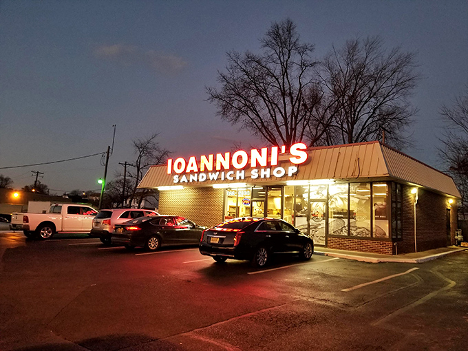 The bold red letters of Ioannoni's beckon like a siren song to sandwich enthusiasts – no fancy frills, just the silent promise of deliciousness waiting inside.