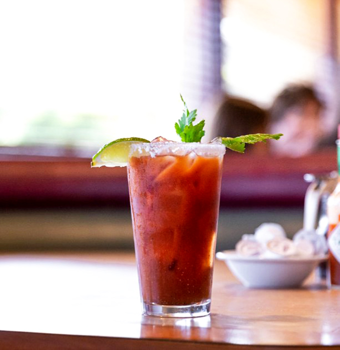 A Bloody Mary that's practically a meal unto itself. That lime wedge and celery stalk aren't garnishes—they're essential food groups.