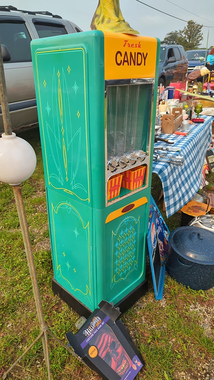 This mid-century candy dispenser isn't just turquoise perfection—it's a time machine to when treats cost a penny and came with style.