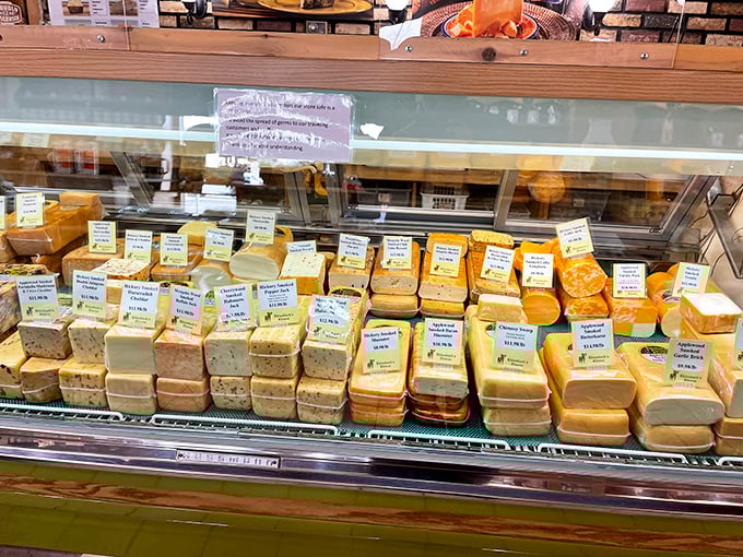 Cheese tetris at its finest—blocks of yellow, white, and orange treasures arranged with the precision of dairy Jenga masters.
