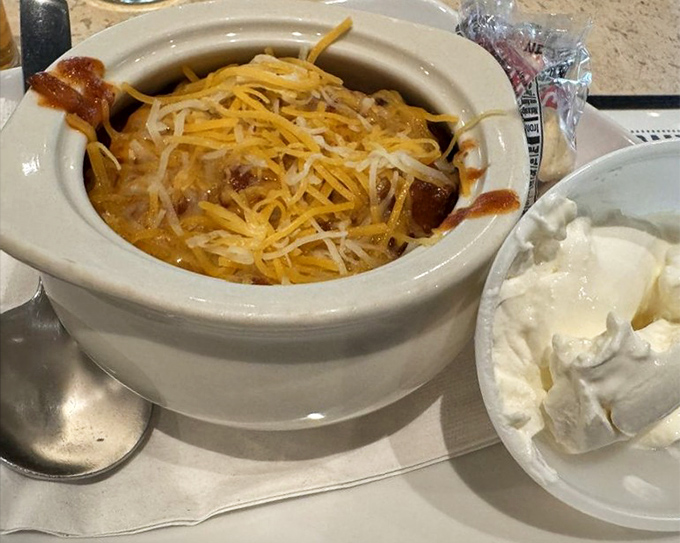 A bowl of chili that's had time to think about what it's done—namely, develop flavors so deep they could write poetry.