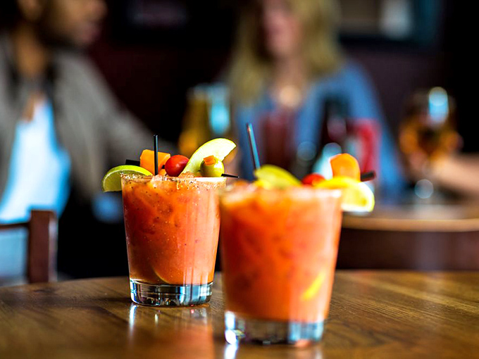 These Bloody Marys aren't just drinks—they're garden parties in a glass. Garnished with enough vegetables to count as a side salad.