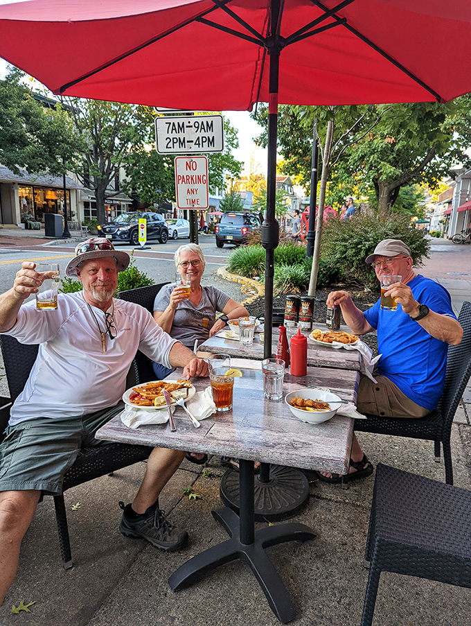 Outdoor dining in charming Haddonfield – where raising a pint with friends feels like you're in a quaint English village square.