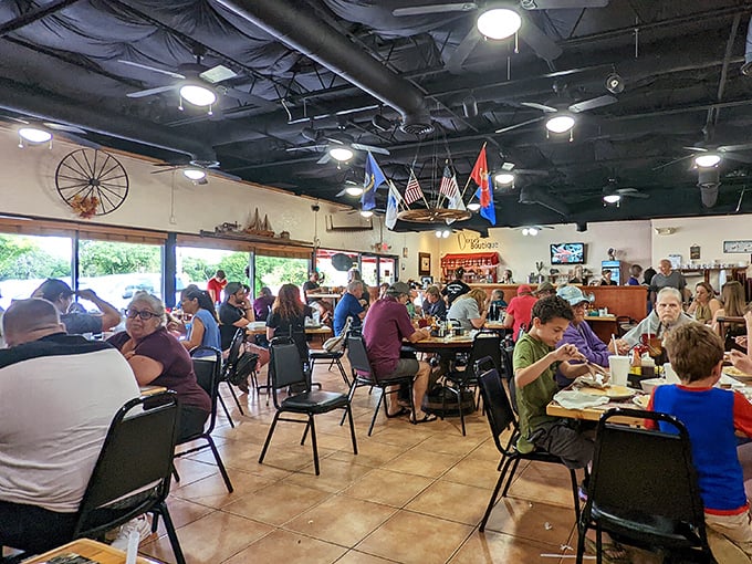 The universal language of good food brings everyone together. Notice the lack of phones—real connection happens over biscuits and gravy.