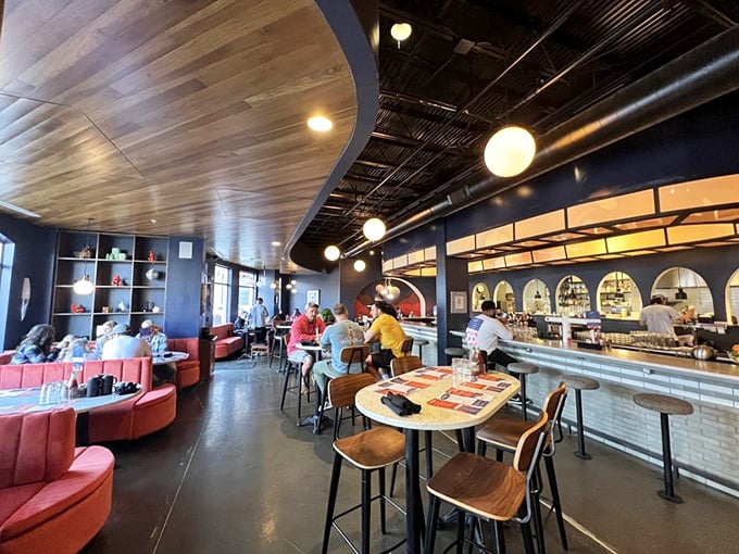 Locals know the counter seats offer prime viewing of the culinary choreography—the Mercury's dining room fills with regulars seeking their cosmic comfort food fix.