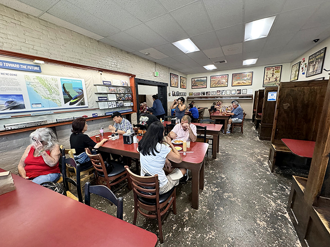 The lunch crowd represents the beautiful diversity of Los Angeles, united by exceptional sandwiches. 