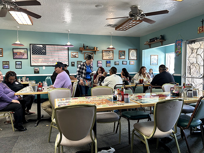 The breakfast democracy in action – where judges, teachers, truckers, and teenagers all find common ground in the pursuit of perfect pancakes.