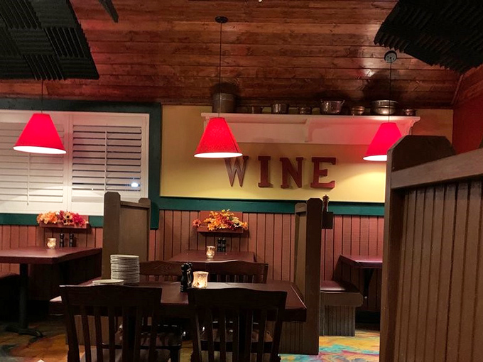 The dining area's "WINE" sign isn't just decoration—it's more like helpful navigation for weary travelers seeking liquid happiness.