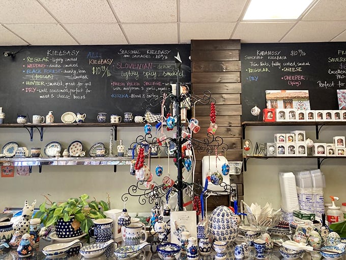 Blue and white pottery, ornamental eggs, and folk art create a mini-museum of Polish culture. Each piece tells a story; each pattern holds centuries of tradition.