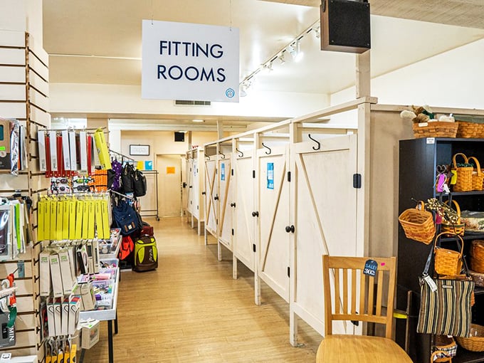Spacious, clean fitting rooms that don't make you contort like a circus performer—a rare luxury in the secondhand shopping world.