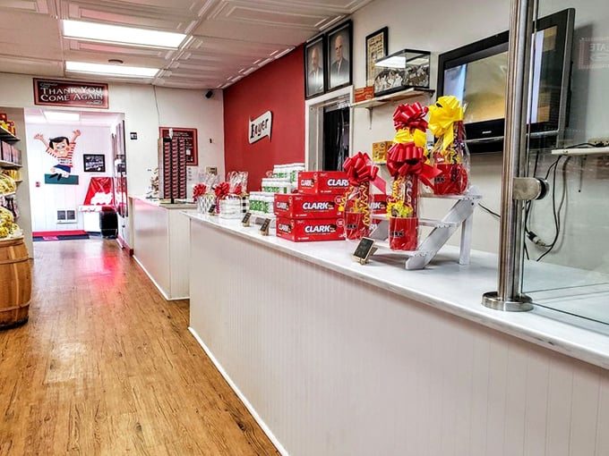 The counter where dreams come true and diets go to die. Notice the gleaming surface—polished by decades of eager palms.