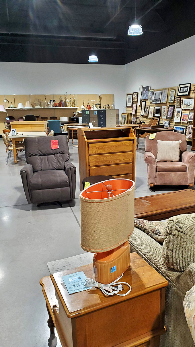 The furniture section offers everything from practical recliners to vintage side tables. That retro orange lamp could be the statement piece your living room needs.