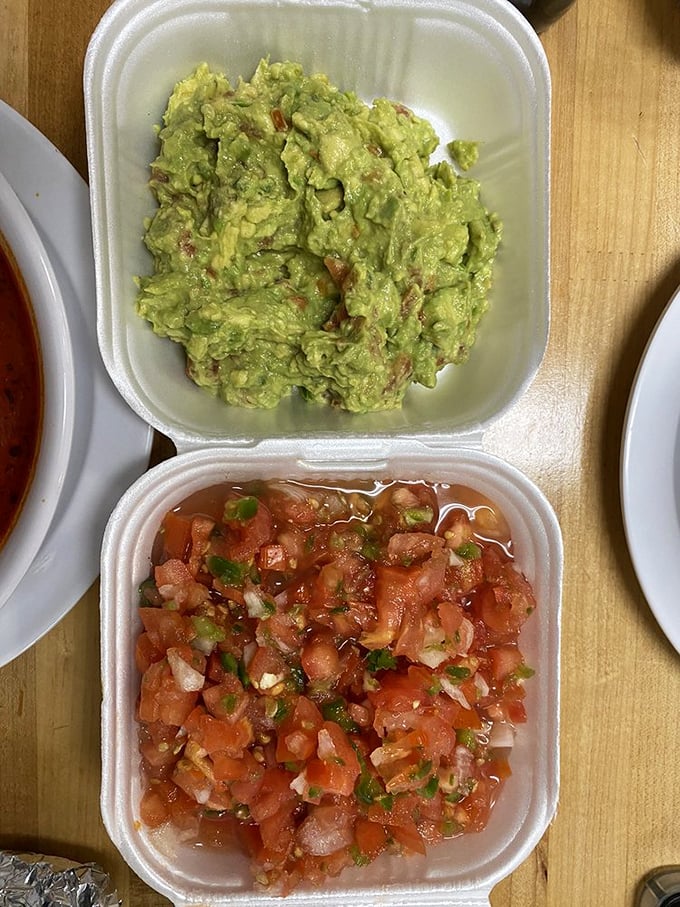 The dynamic duo of Mexican condiments—chunky pico de gallo and creamy guacamole—ready to transform any dish from good to unforgettable.