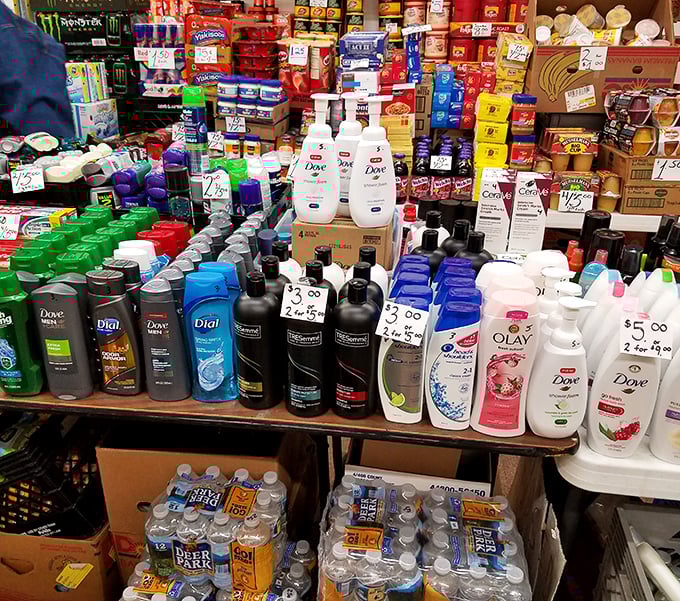 Personal care products arranged with surprising precision – proof that even bargain hunting can be an organized sport.