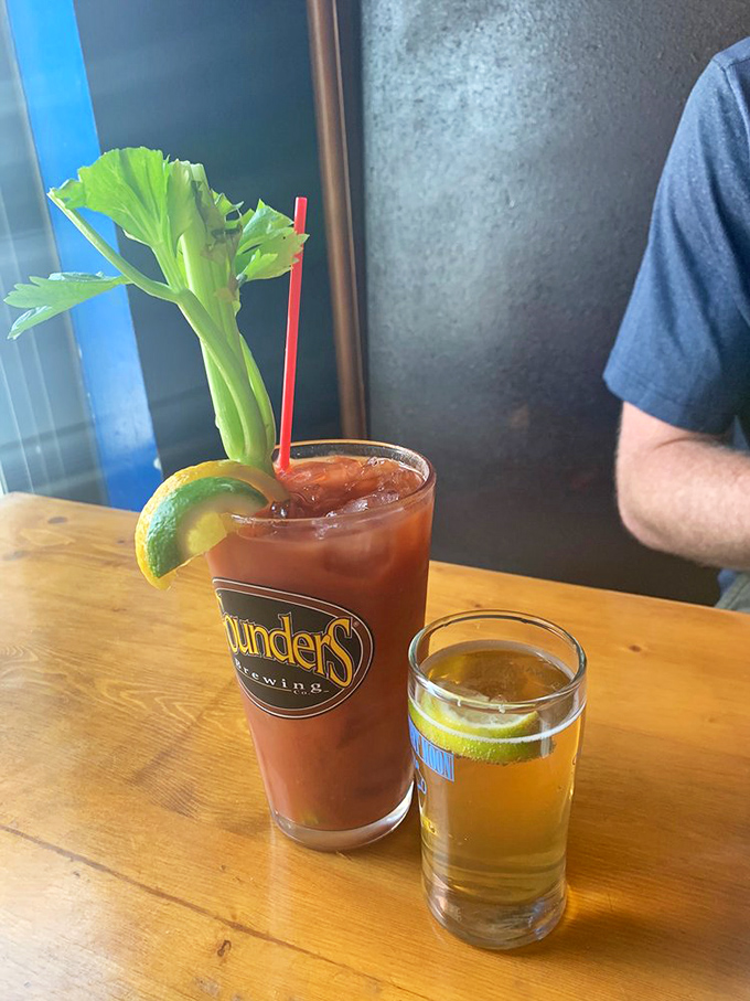 A Bloody Mary so elaborate it comes with its own sidekick. This isn't just a drink; it's a meal with a liquid foundation.